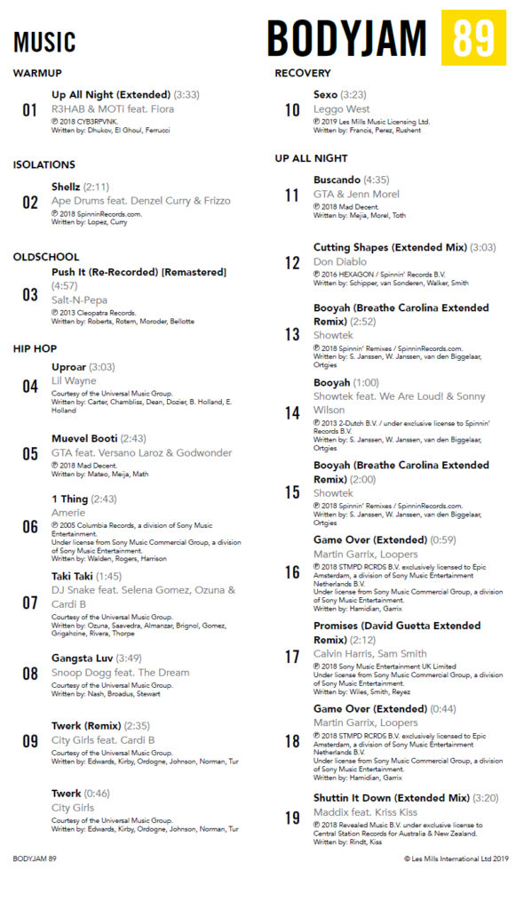 bodyjam 89 track list | Warwickshire Fitness