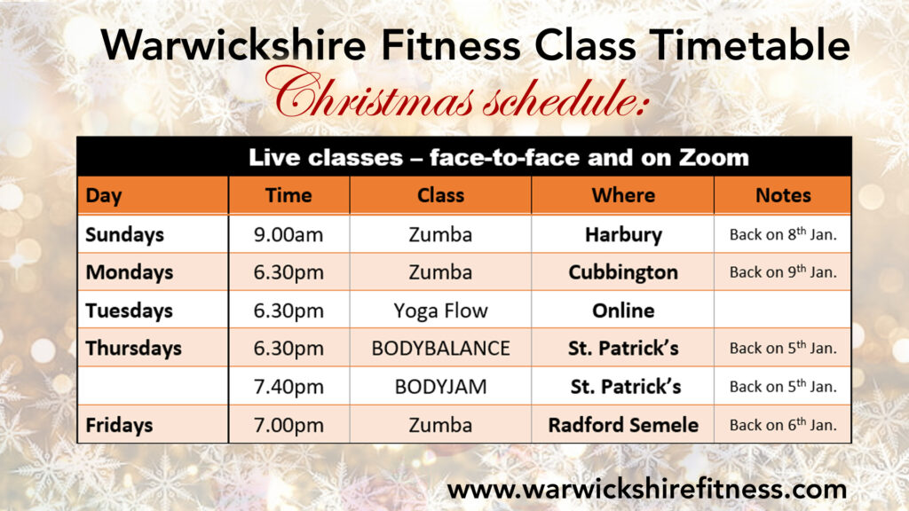 Timetable xmas | Warwickshire Fitness